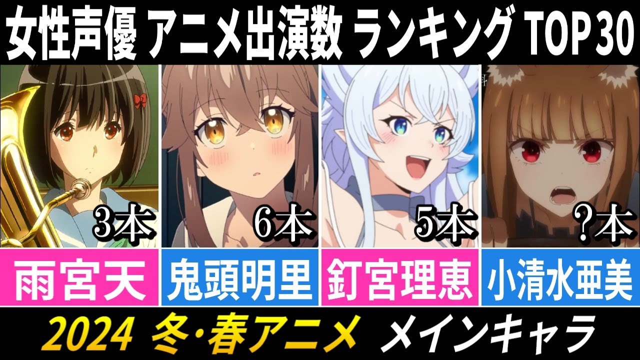 【2024】女性声優 アニメ出演数ランキングTOP30【冬･春アニメ 1~6月】 - MAGMOE